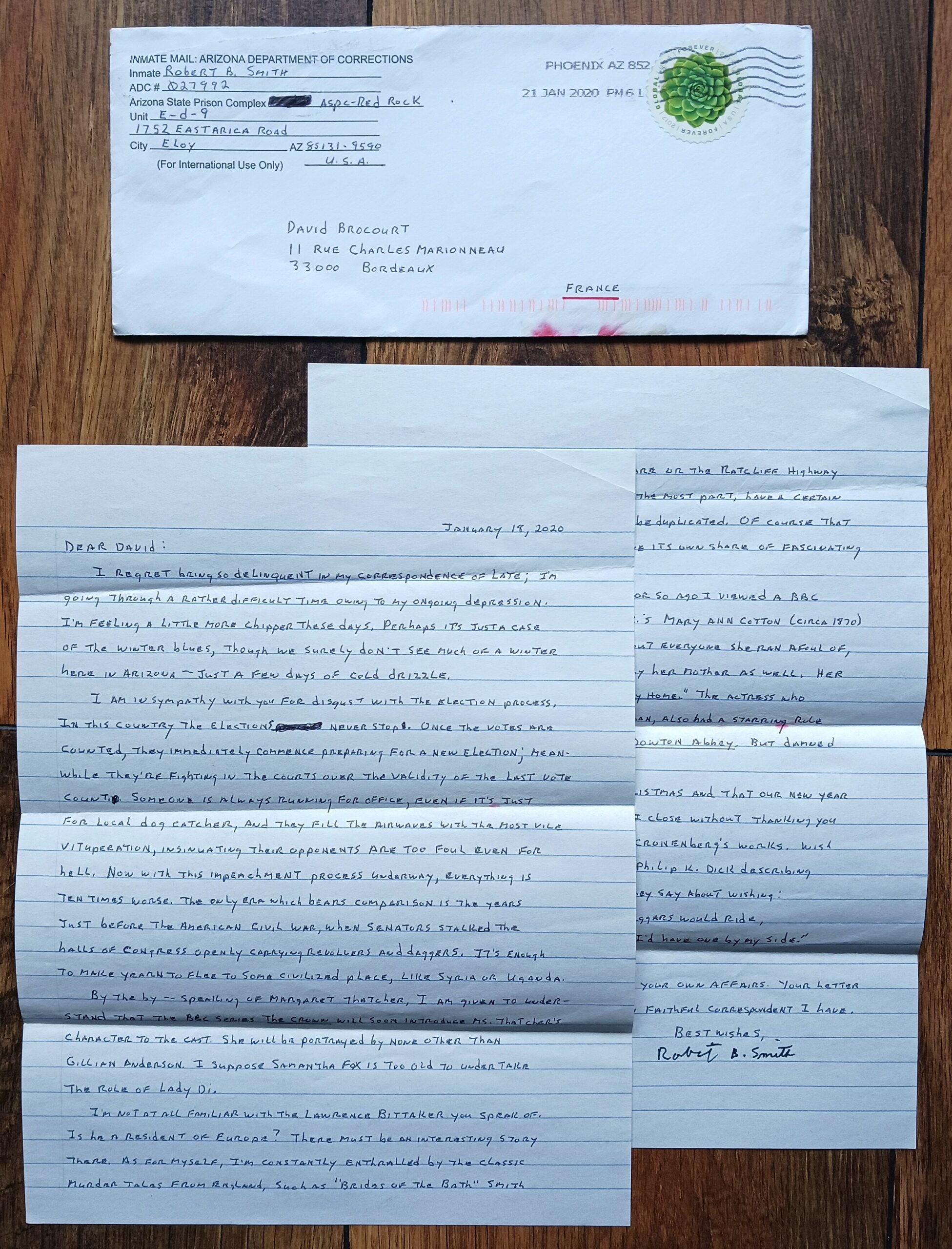 Robert Benjamin Smith : Letter - Negative Production